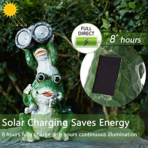Yiosax Solar Powered Garden Statue, Cute Frog Animal Sculpture for Indoor Outdoor Decorations, Patio Yard Lawn Ornaments Gift(11.18inch Tall)