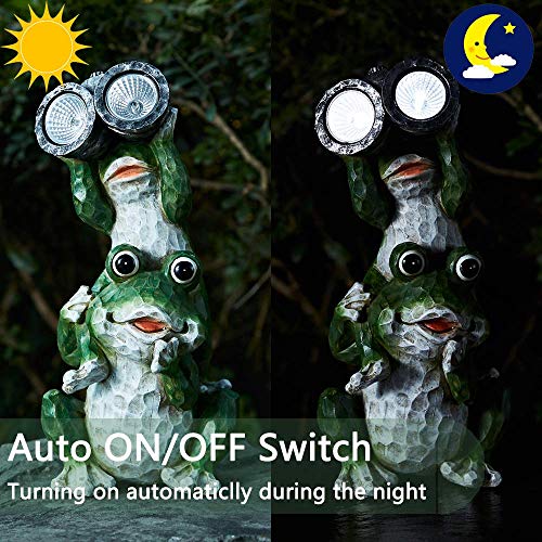 Yiosax Solar Powered Garden Statue, Cute Frog Animal Sculpture for Indoor Outdoor Decorations, Patio Yard Lawn Ornaments Gift(11.18inch Tall)