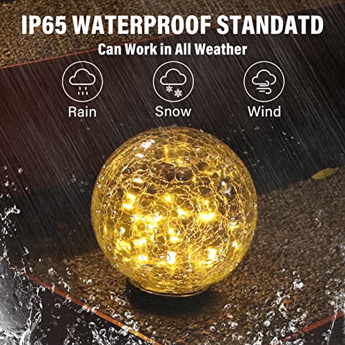 Romdecyn 2Pack Solar Globe Lights Outdoor Waterproof ,30LED Cracked Glass Balls Solar Pathway Lights for Garden Patio Party Holiday Wedding Christmas Decoration(3.9inhes)