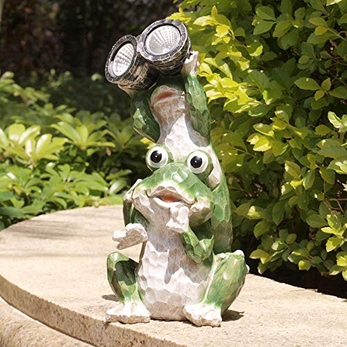 Yiosax Solar Powered Garden Statue, Cute Frog Animal Sculpture for Indoor Outdoor Decorations, Patio Yard Lawn Ornaments Gift(11.18inch Tall)