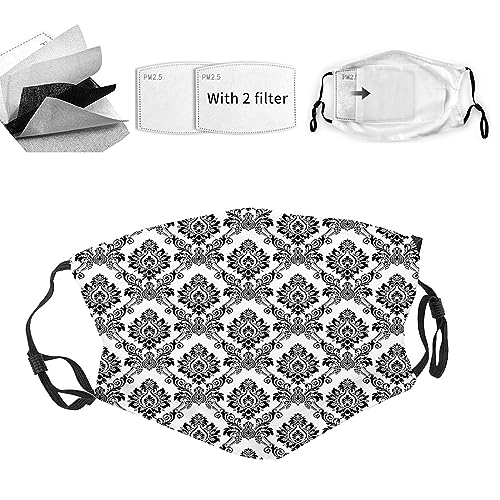 VeJerKK Pattern Fashion Face mask with designs,Classic Curly Flowers Art,Reusable Face Mask Balaclava Washable Outdoor Nose Mouth Cover for women men,White Black