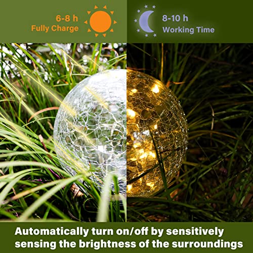 Romdecyn 2Pack Solar Globe Lights Outdoor Waterproof ,30LED Cracked Glass Balls Solar Pathway Lights for Garden Patio Party Holiday Wedding Christmas Decoration(3.9inhes)