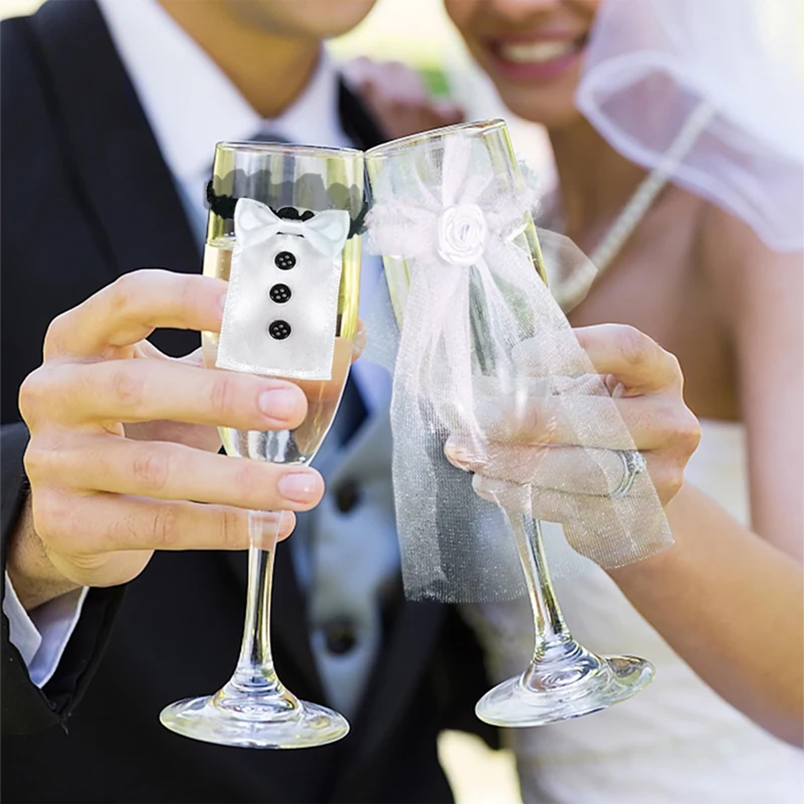 auwiyd 2 PCS Valentine's Day Bride Groom Wine Cups Champagne Glasses Ornaments Marriage Bride Groom Cup Decoration for Valentine's Day Party Wedding Table Décor