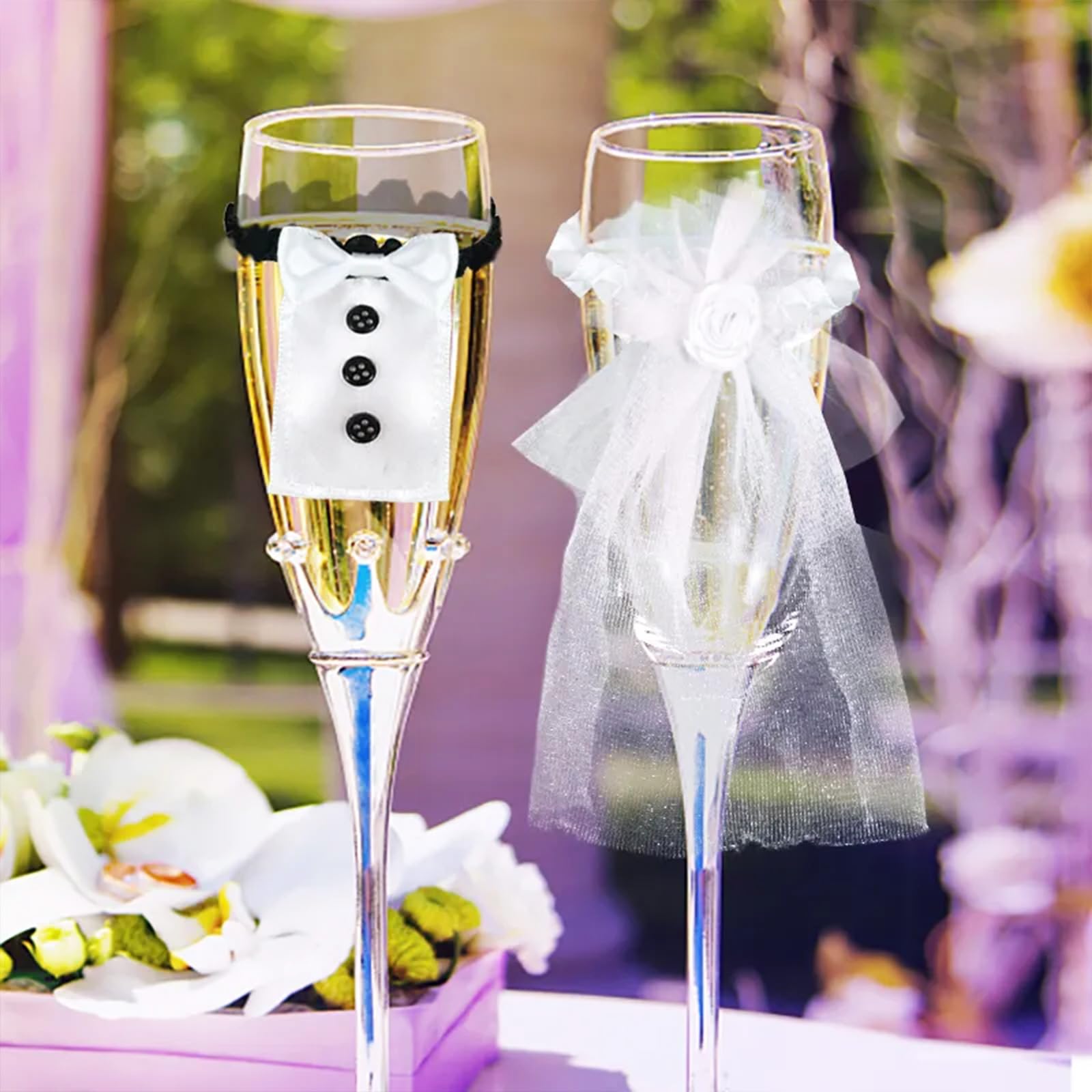 auwiyd 2 PCS Valentine's Day Bride Groom Wine Cups Champagne Glasses Ornaments Marriage Bride Groom Cup Decoration for Valentine's Day Party Wedding Table Décor