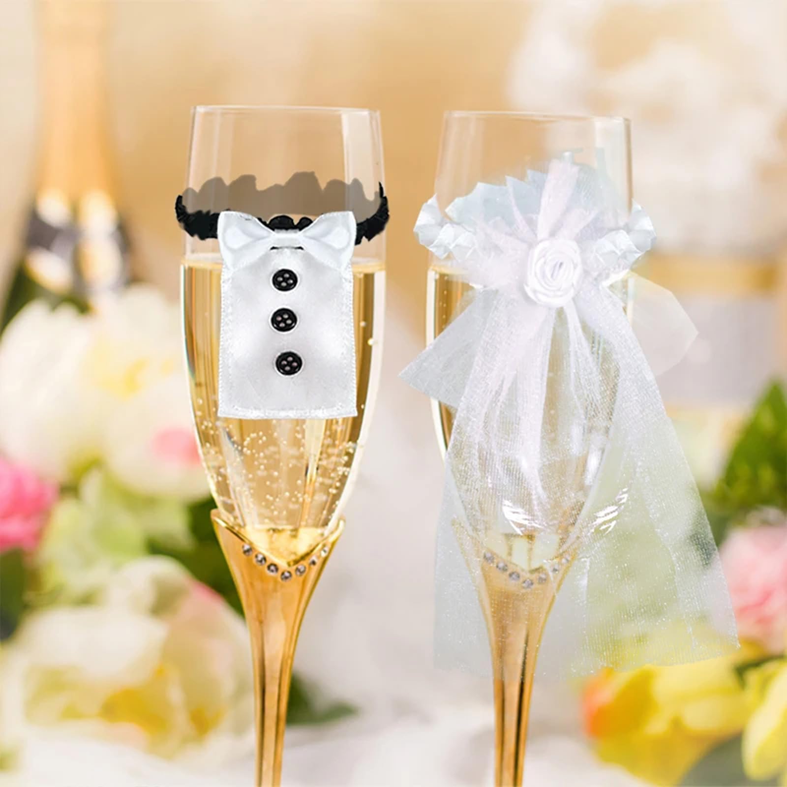 auwiyd 2 PCS Valentine's Day Bride Groom Wine Cups Champagne Glasses Ornaments Marriage Bride Groom Cup Decoration for Valentine's Day Party Wedding Table Décor