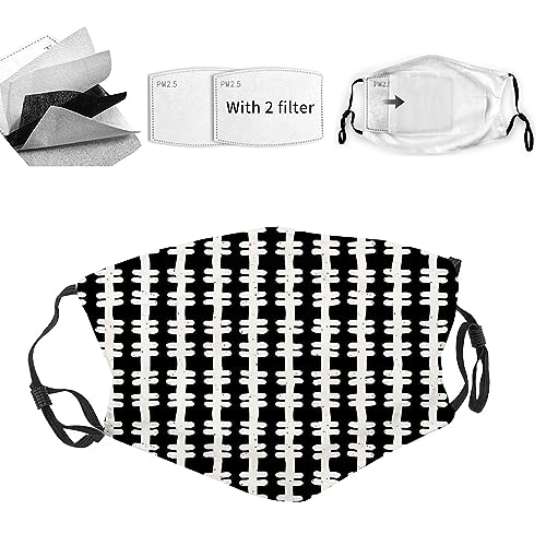 Abstract Fashion Face mask,Uneven Vertical Geometric Lines,Dust Washable Reusable Filter and Reusable Mouth Warm Windproof Polyester Face for Adult,Black White