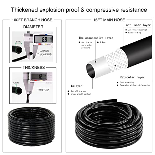 Drip Irrigation Kit, MUCIAKIE 116FT Irrigation System, Irrigation trubing Watering System Plant Watering Devices Adjustable Nozzle Emitters Sprinkler Barbed Fittings