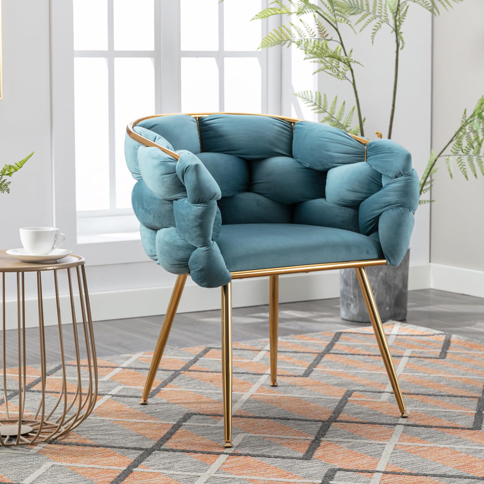 NOLLAM Modern Sofa Chair, Upholstered Armchair, 28.7" Comfy Leisure Chair with Metal Legs, Single Lounge Side Chair for Office, Bedroom, Living Room, Meeting Room, Blue Vanity Chair Club Chair