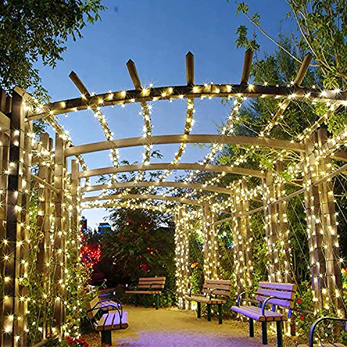 iShabao Solar Color Changing Christmas Lights, 72ft 200 LED White & Warm White Tree Lights, Waterproof 11 Lighting Modes Outdoor Christmas Lights for Yard Garden Holiday Christmas Decorations