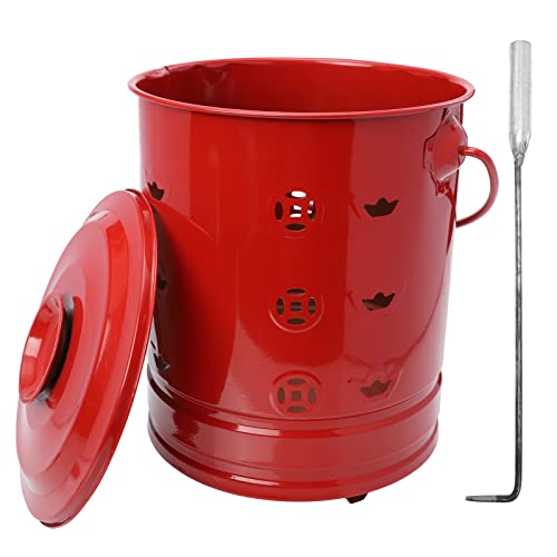 DOITOOL Rest Cloud Money Burning Pot with Hook Burn Incinerator Cage Pit Enamel Garden Cage Enamel Burner Bucket for Garden Leaf Trash Wood Backyard Bonfire Red Tabletop Fireplace