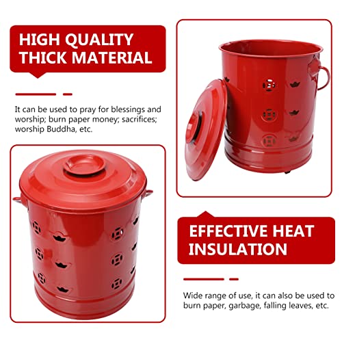 DOITOOL Rest Cloud Money Burning Pot with Hook Burn Incinerator Cage Pit Enamel Garden Cage Enamel Burner Bucket for Garden Leaf Trash Wood Backyard Bonfire Red Tabletop Fireplace