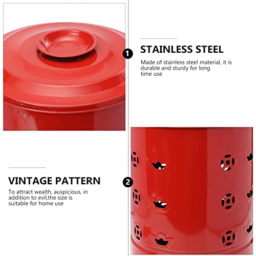 DOITOOL Rest Cloud Money Burning Pot with Hook Burn Incinerator Cage Pit Enamel Garden Cage Enamel Burner Bucket for Garden Leaf Trash Wood Backyard Bonfire Red Tabletop Fireplace