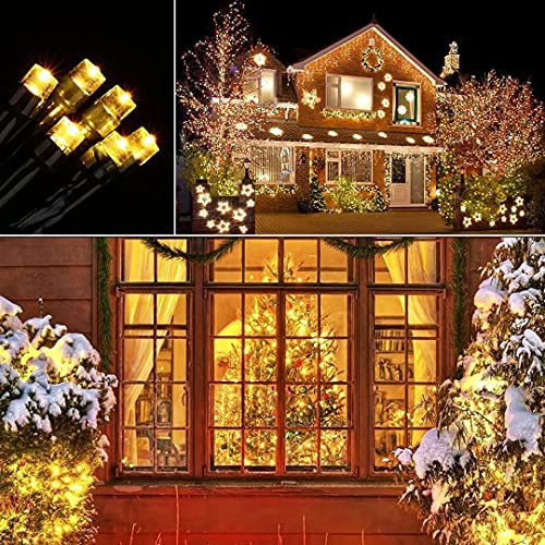 iShabao Solar Color Changing Christmas Lights, 72ft 200 LED White & Warm White Tree Lights, Waterproof 11 Lighting Modes Outdoor Christmas Lights for Yard Garden Holiday Christmas Decorations