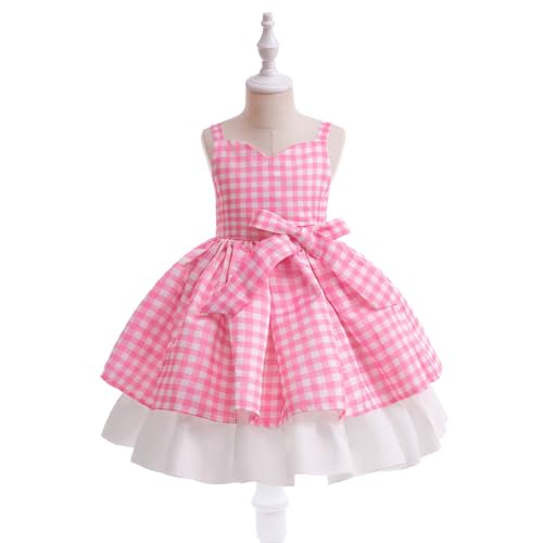 Princess Pink Dress for Girls Pink Costume Plaid Sleeveless Sundress with Accessories Child Movie Heroine Cosplay Costume Pink Dress Uniform Halloween Stage Performance Party Costume, Pink,150cm