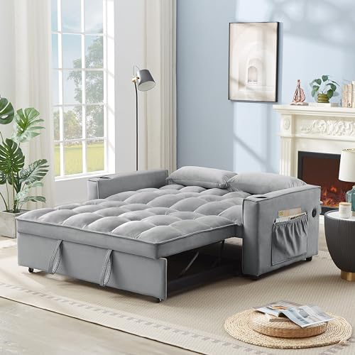 Tufted Loveseat Sofa Futon Sleeper Sofá Bed Adjustable Pullout Chaise Lounge Recliner Chair Reversible Folding Daybed Guest Bed Convertible Upholstery 2-Seat Love Seat Sofabed,600lb Capacity