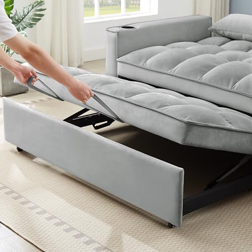 Tufted Loveseat Sofa Futon Sleeper Sofá Bed Adjustable Pullout Chaise Lounge Recliner Chair Reversible Folding Daybed Guest Bed Convertible Upholstery 2-Seat Love Seat Sofabed,600lb Capacity