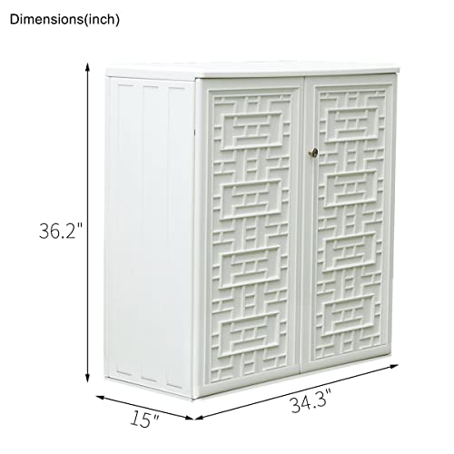 Mrossa Indoor Outdoor Storage Cabinet Waterproof with 2 Shelves,Off White Plastic Outdoor Cabinets for Patio/Garden/Backyard, Size 34.3''L*15''W*36.2''H…