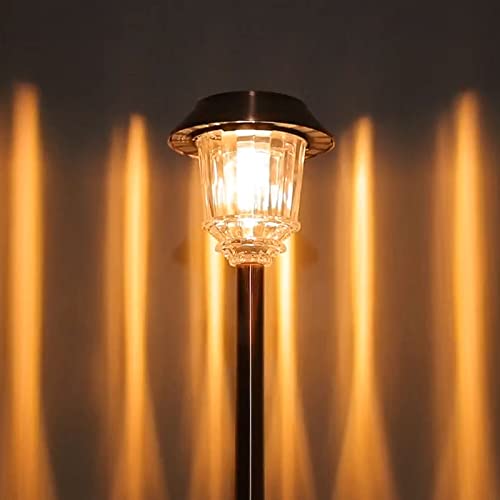 DenicMic Solar Garden Lights Outdoor Pathway Lights Glass Stainless Steel Waterproof Solar Powered Landscape Lights for Yard Patio Lawn Path Walkway, Super Bright 12-40 Lumens, 2 Pack