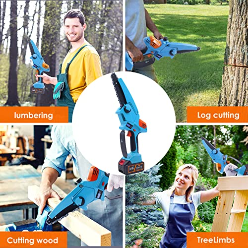 Mini Chainsaw,6 Inch Mini Chainsaw Cordless,36V Battery Chainsaw with Security Lock,Handheld Electric Chainsaw Cordless for Tree Trimming Branch Wood Cutting 2 Batteries, 2 Chains Included