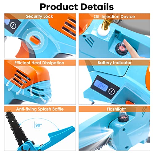 Mini Chainsaw,6 Inch Mini Chainsaw Cordless,36V Battery Chainsaw with Security Lock,Handheld Electric Chainsaw Cordless for Tree Trimming Branch Wood Cutting 2 Batteries, 2 Chains Included