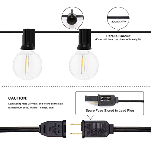 Binval Outdoor Led String Lights 97ft Patio Lights with 48 G40 Shatterproof Bulb(1 Spare) Hanging Globe Lights Waterproof Hanging Lights String for Outside Backyard Porch Bistro Party Garden Gathering