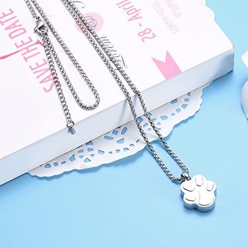 ADENLA Free Engrave Pet's Name - Dog Paw Stainless Steel Cremation Urn Necklace for Ashes Keepsake Memorial Jewelry,1