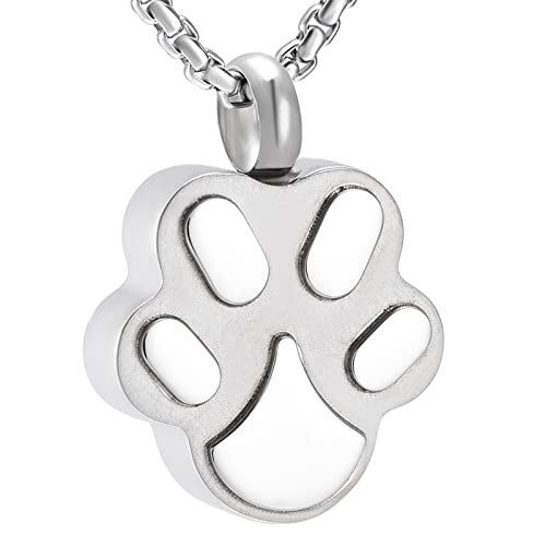 ADENLA Free Engrave Pet's Name - Dog Paw Stainless Steel Cremation Urn Necklace for Ashes Keepsake Memorial Jewelry,1