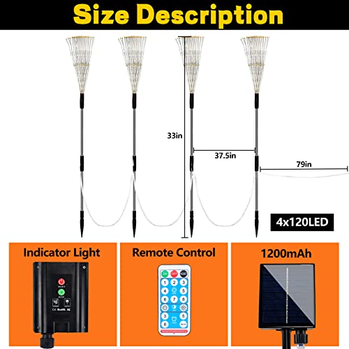IQGVEB Solar Lights Outdoor Firework, Timer 4PCS Gorgeous Garden Lights with Remote Automatic Switch 8 Modes Dimming Levels, Waterproof Sparkles Landscape Pathway Lights