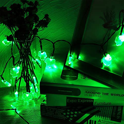 LJLNION St. Patricks Day String Lights Outdoor, 50 LED 16 FT Shamrocks Decorative Green Leaf Lights Battery Operated, 8 Lighting Modes & Timer, Waterproof for Home Garden Party Decoration, 2 Pack