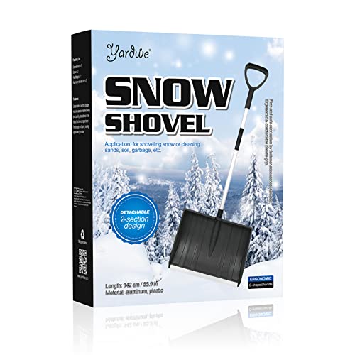 Yardwe 56" Snow Shovel with D-Grip Handle, Collapsible Snow Sand Mud Removal Tool | Detachable Four-Piece Construction Snow Shovel for Garden, Camping, Car and Other Outdoor Activities