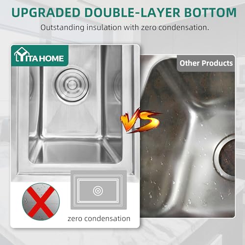 YITAHOME Drop in Ice Chest 47L/ 49.7Qt, 22''L x 17''W x 12''H with Cover, 304 Stainless Steel Drop in Cooler, Drop in Ice Bin for Cold Wine Beer, Included Drain pipe and Drain Plug