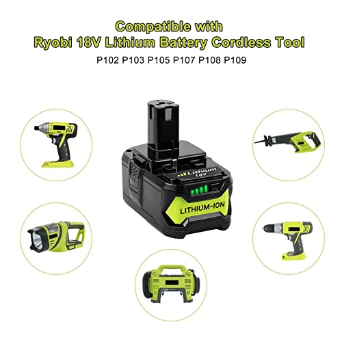 Upgrade 18V 6.0Ah P108 P102 Battery Replacement for Ryobi 18 Volt Battery Lithium Compatible with Ryobi Battery 18v Lithium P102 P103 P104 P105 P107 P109 P122 Ryobi System Cordless Power Drill Tool