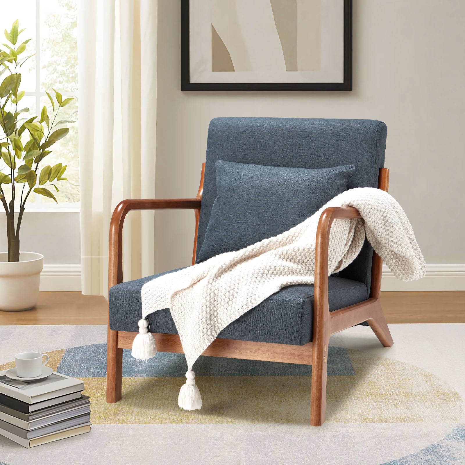 Esright Modern Accent Chairs for Living Room, Mid Century Modern Living Room Bedroom Reading Comfy Lounge Chairs, Small Side Armchair for Bedrooms in Blue
