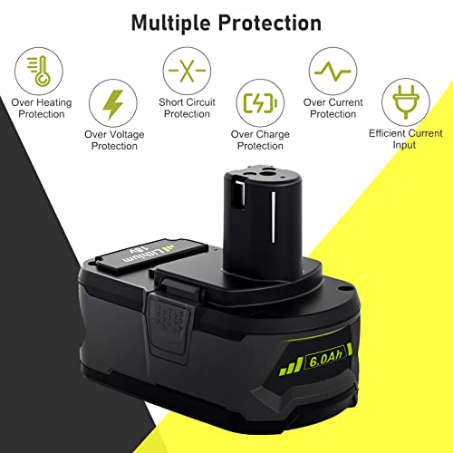 Upgrade 18V 6.0Ah P108 P102 Battery Replacement for Ryobi 18 Volt Battery Lithium Compatible with Ryobi Battery 18v Lithium P102 P103 P104 P105 P107 P109 P122 Ryobi System Cordless Power Drill Tool