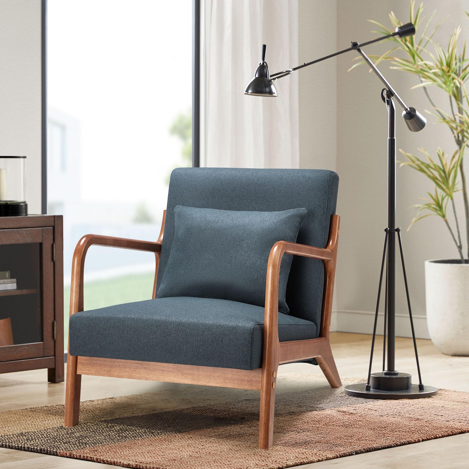 Esright Modern Accent Chairs for Living Room, Mid Century Modern Living Room Bedroom Reading Comfy Lounge Chairs, Small Side Armchair for Bedrooms in Blue