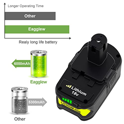 Upgrade 18V 6.0Ah P108 P102 Battery Replacement for Ryobi 18 Volt Battery Lithium Compatible with Ryobi Battery 18v Lithium P102 P103 P104 P105 P107 P109 P122 Ryobi System Cordless Power Drill Tool