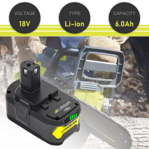 Upgrade 18V 6.0Ah P108 P102 Battery Replacement for Ryobi 18 Volt Battery Lithium Compatible with Ryobi Battery 18v Lithium P102 P103 P104 P105 P107 P109 P122 Ryobi System Cordless Power Drill Tool