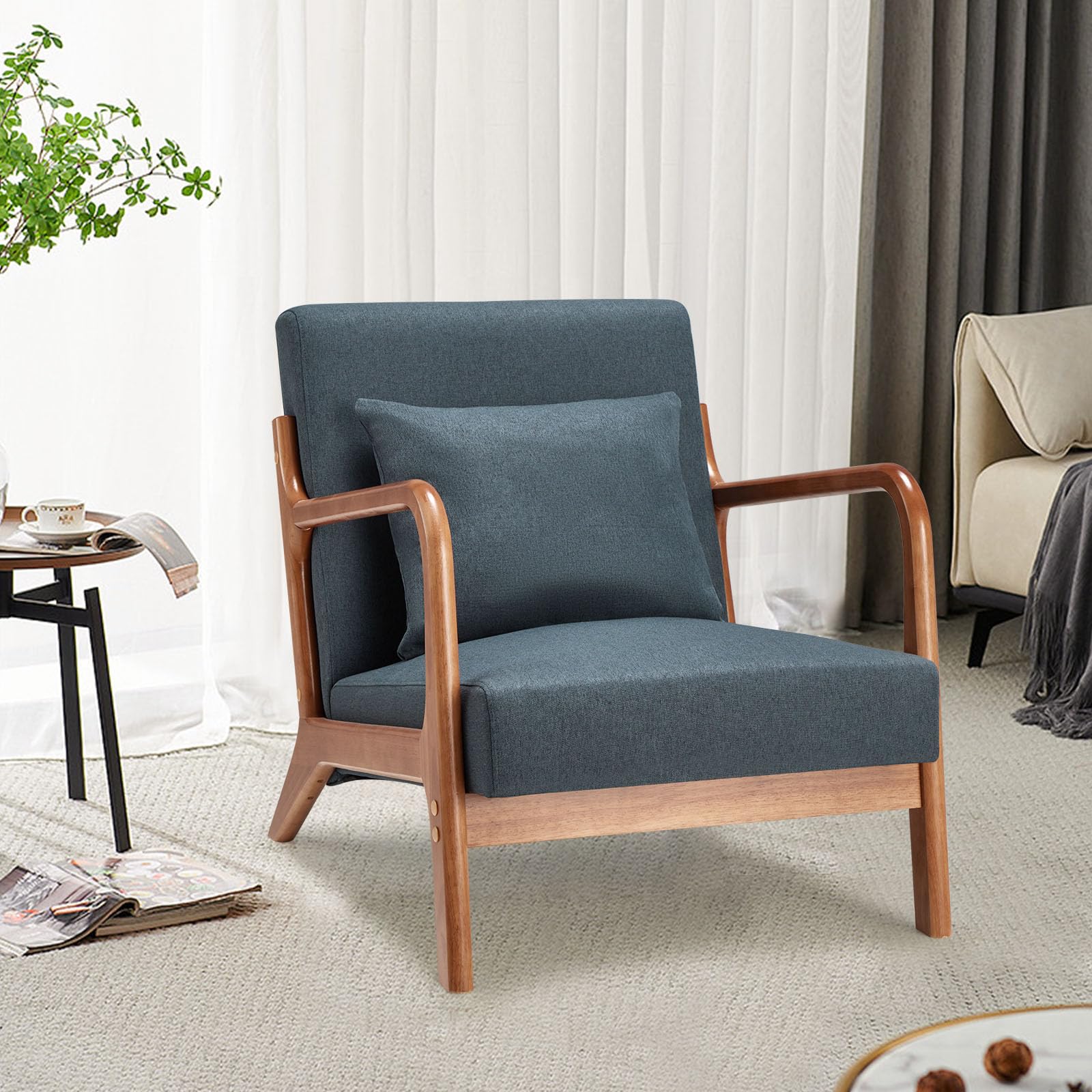 Esright Modern Accent Chairs for Living Room, Mid Century Modern Living Room Bedroom Reading Comfy Lounge Chairs, Small Side Armchair for Bedrooms in Blue