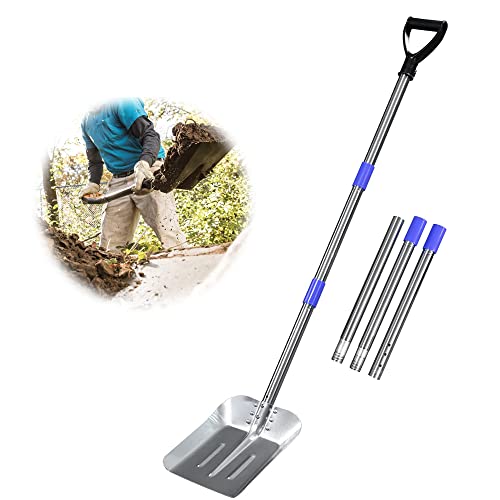 Garden Shovels for Digging, Adjustable Pole with Ergonomic D Grip Spade Shovel with Flat Head,55 or 41 Inch Detachable Stainless Steel Digging Shovel for Scoop Edging Trenching Landscaping