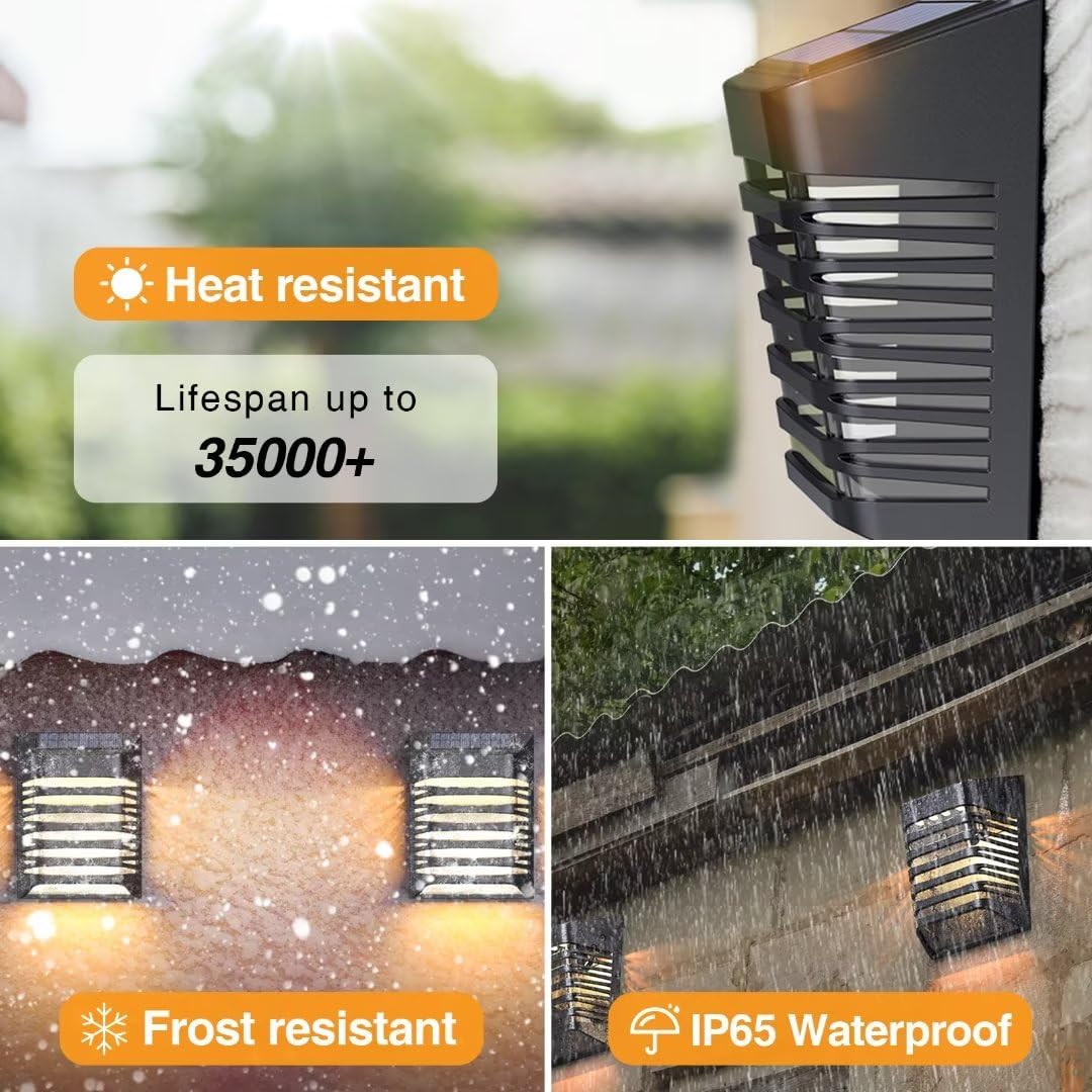 oditton Solar Fence Deck Lights, Solar Wall Lights, Solar Fence Light, Solar Wall Light, IP65 Waterproof, 2 Modes, Lamps for Front Door, Stair, Path, Pool, Black,1 Pack