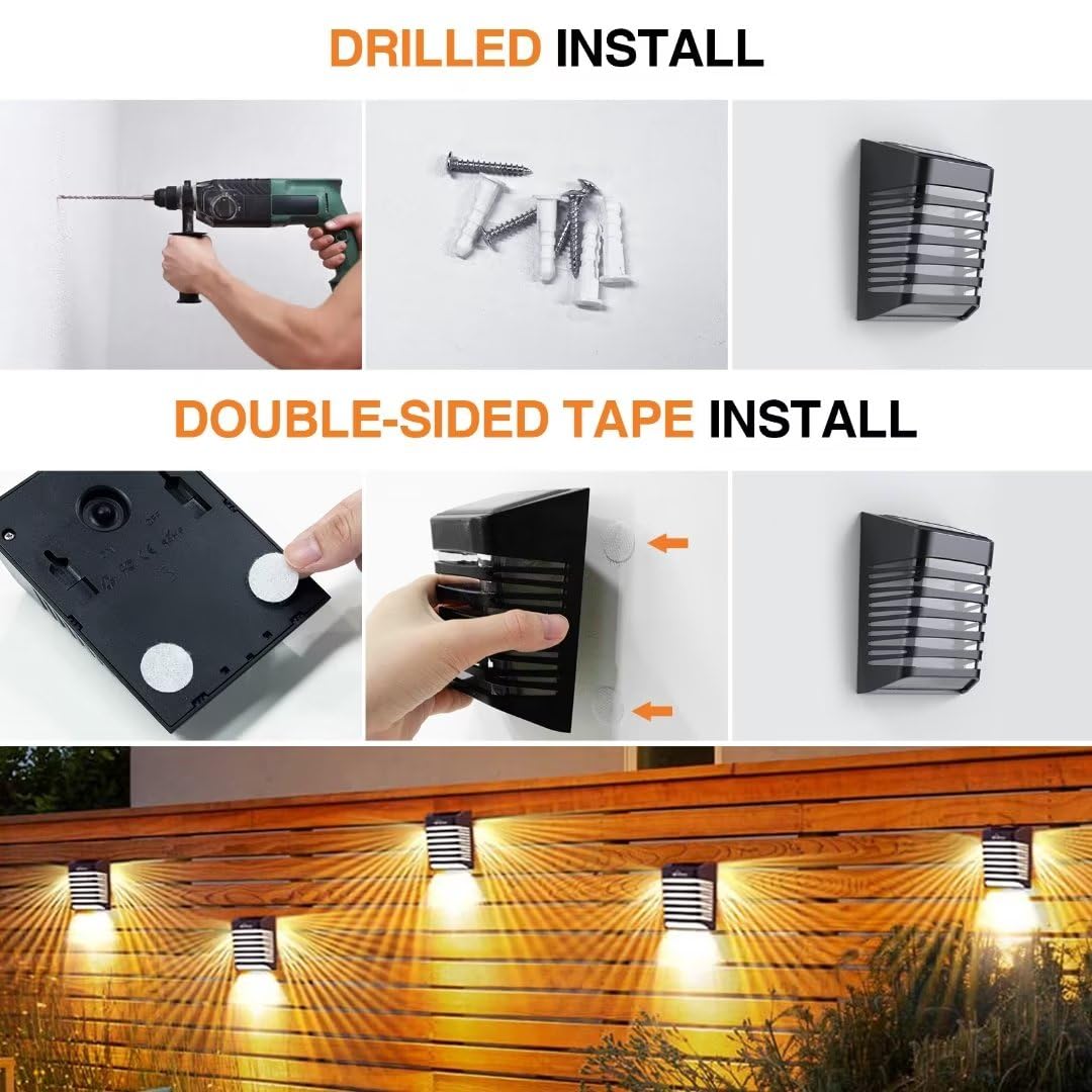 oditton Solar Fence Deck Lights, Solar Wall Lights, Solar Fence Light, Solar Wall Light, IP65 Waterproof, 2 Modes, Lamps for Front Door, Stair, Path, Pool, Black,1 Pack