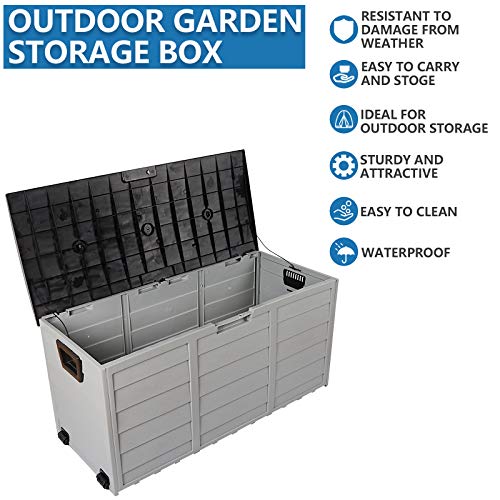 HomVent Outside Storage Box 75 Gallon Deck Boxes Outdoor waterproof Storage Container For Patio Cushions,Patio Furniture, Garden Tools and Pool Toys (Black & Gray)