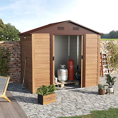 Outsunny 8' x 6' Metal Outdoor Storage Shed with Double Doors and Four Ventilation for Patio Furniture, Garden Tools, Backyard Lawn, Brown