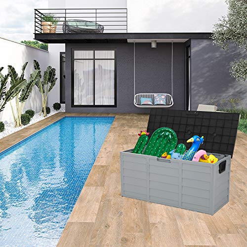 HomVent Outside Storage Box 75 Gallon Deck Boxes Outdoor waterproof Storage Container For Patio Cushions,Patio Furniture, Garden Tools and Pool Toys (Black & Gray)