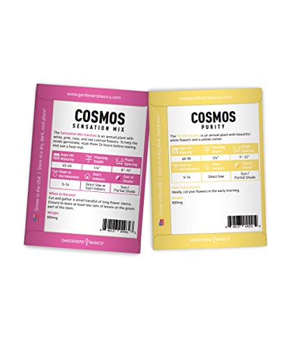 Cosmos Seeds for Planting Outdoors Flower Seeds (4 Variety Pack) Cosmos Candystripe, Sensation Mix, Dazzler, Purity Pink and White Varieties for Bees, Pollinators Wildflower Seed by Gardeners Basics