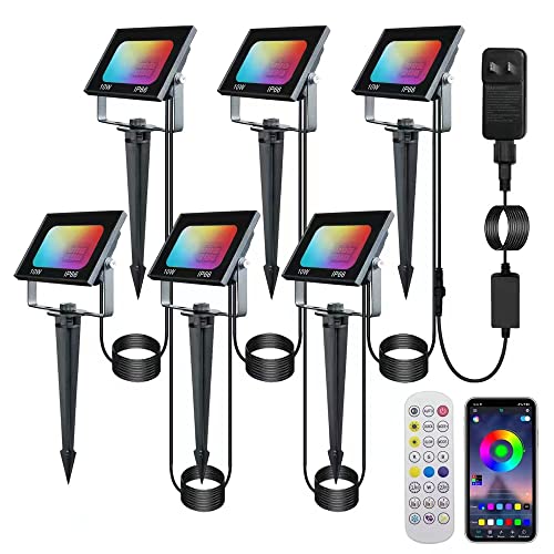 BOYILITD 10W RGBIC Color Changing Landscape Lighting, APP and Remote Control Smart Stage Lights, Music Sync Timer LED Landscape Lights, IP66 Waterproof Outdoor Spotlight for Pathway Lawn Trees Yard