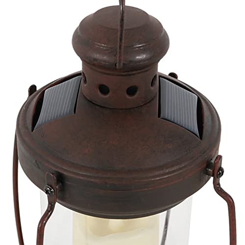 Sunnydaze Hanging Solar Light with LED Light and Candle - 12-Inch Outdoor Solar Lantern - Antique Outdoor Decoration for Patio, Porch, Deck, Garden or Backyard