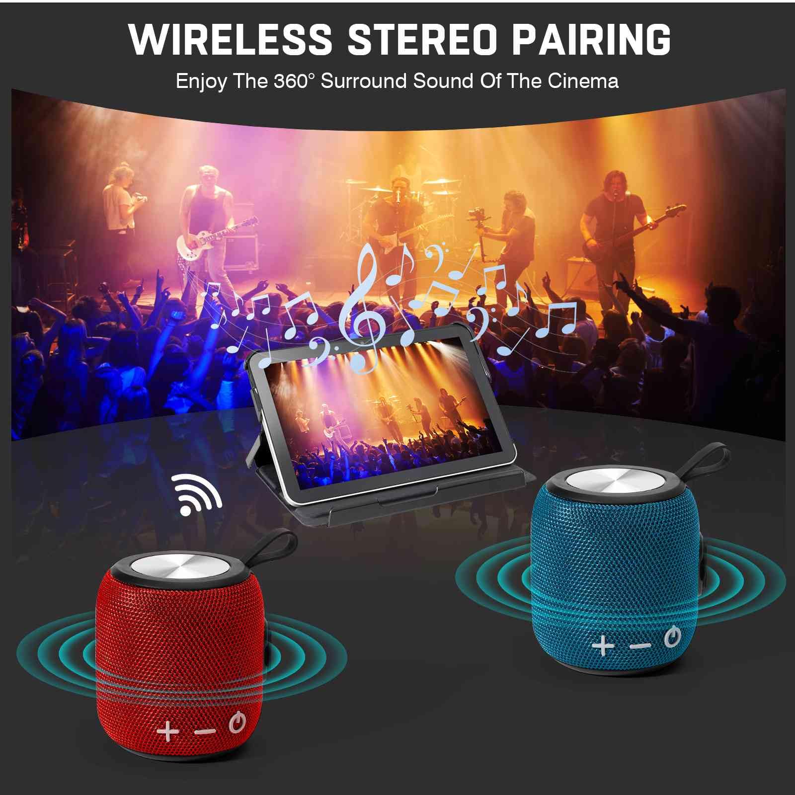 Bluetooth Speaker: Powerful Stereo Sound, IPX7 Waterproof, True Wireless Stereo Pairing, Portable Design, Latest Bluetooth V5.2 - Perfect for Google Pixel 8 Pro, Beach, Outdoor, Home, Parties- Red