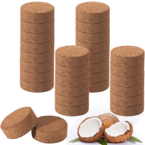 30pcs 40mm Expanding Coir Fiber Potting Soil- Nursery Compressed Organic Plant Soil Easy-to-Store Coco Coir Pellet Fiber Soil Indoor Seed Starters Kit for Window Herb Flower Microgreens Succulent