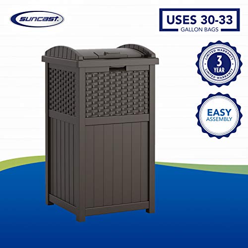 Suncast 4 Panel Reversible Outdoor Screen Enclosure, 44" (H) x 23" (W) per, White & 33 Gallon Hideaway Can Resin Outdoor Trash with Lid Use in Backyard, Deck, or Patio, 33-Gallon, Brown